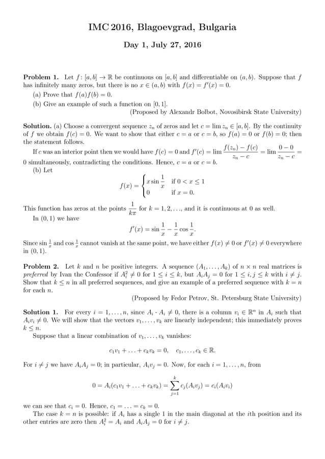 Imc2016 day1-solutions | PDF | Physics | Science