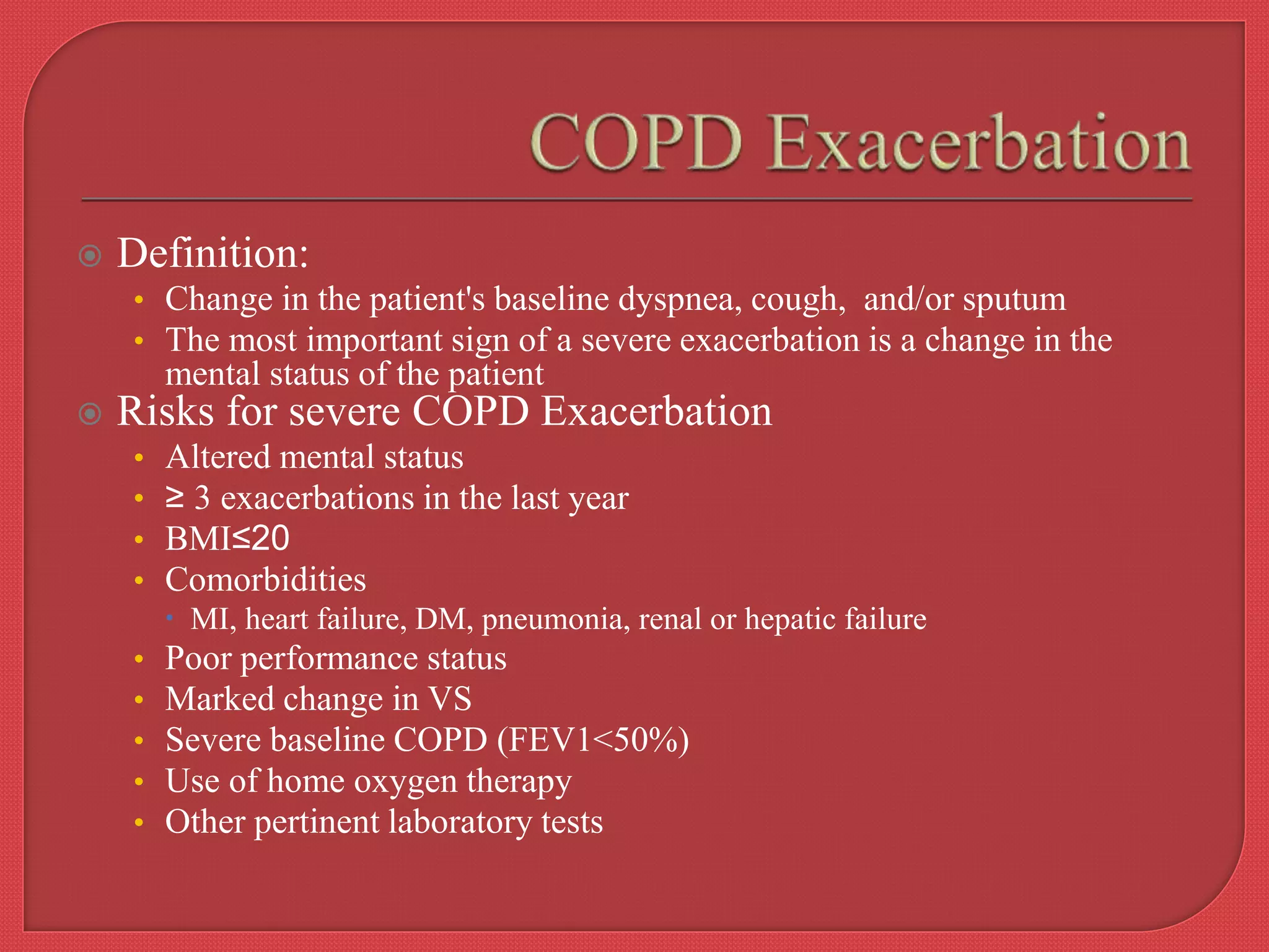 COPD exacerbation case presentation and disease overview | PPTX