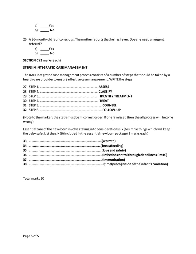 Imci answer key | DOCX | Parenting Babies and Toddlers | Parenting