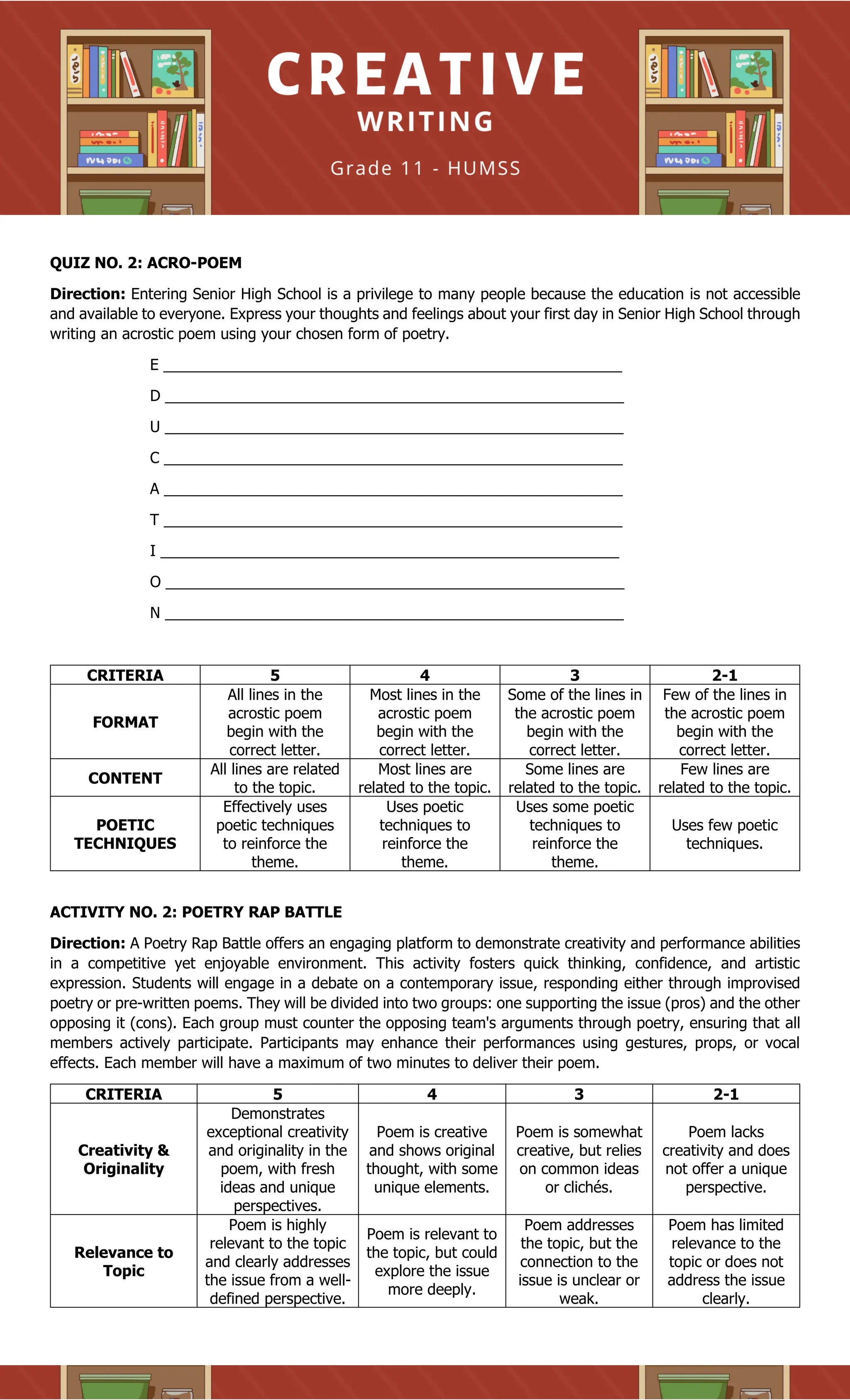 IM Creative Writing - Grade 11 [Midterms] | PDF