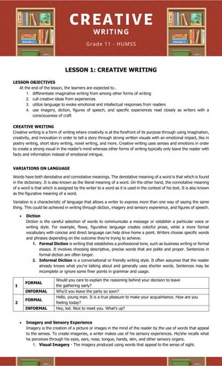 IM Creative Writing - Grade 11 [Midterms] | PDF