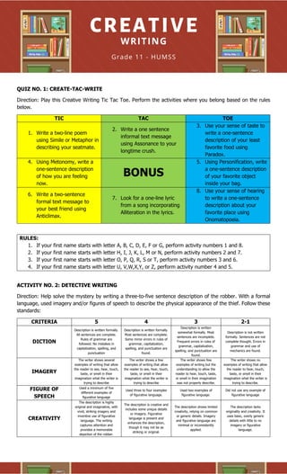 IM Creative Writing - Grade 11 [Midterms] | PDF