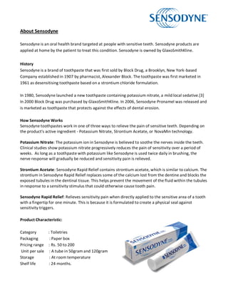 Imc sensodyne toothpaste vishal k_140914 | PDF
