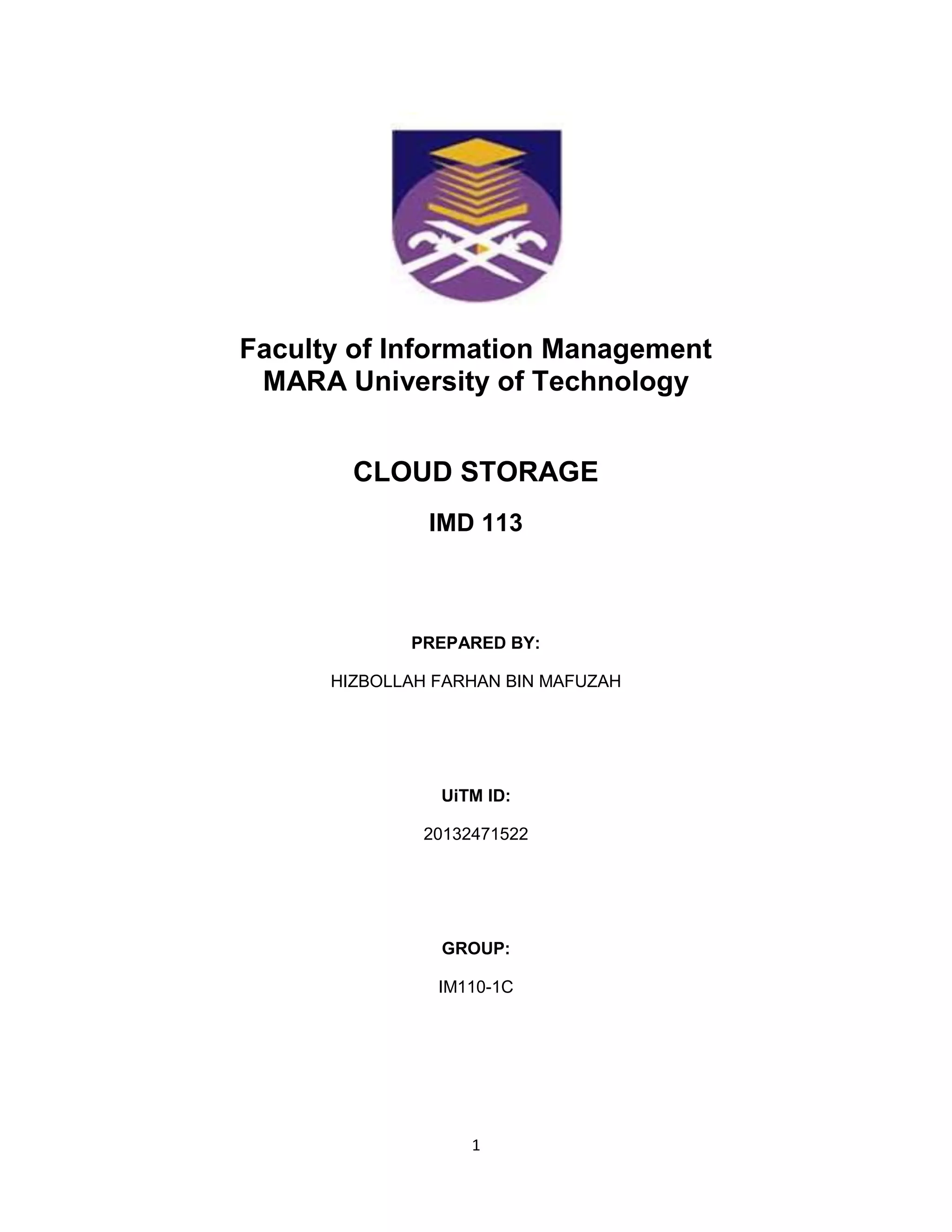 assignment IMD113 (cloud storage) | DOCX
