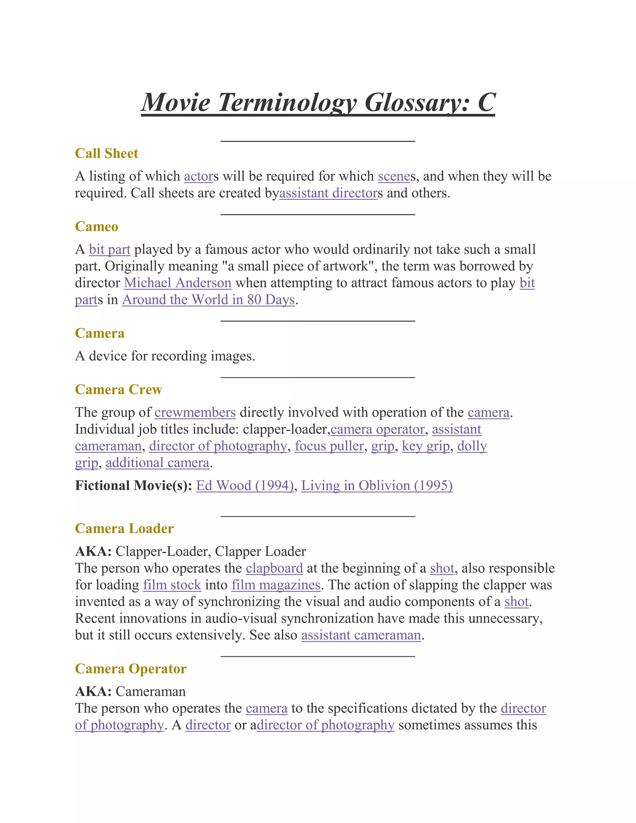 IMDB Movie Terminology Glossary | DOCX