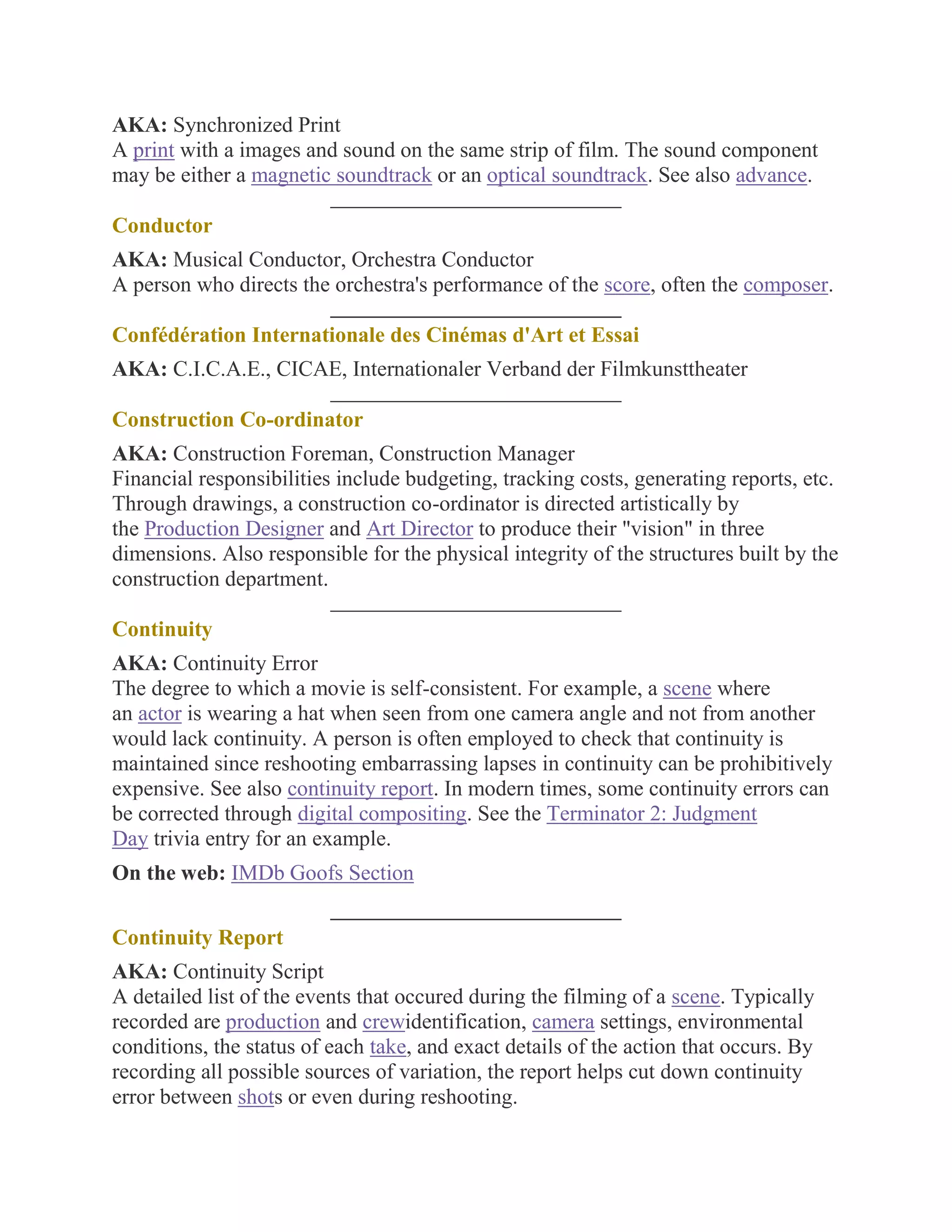 IMDB Movie Terminology Glossary | DOCX