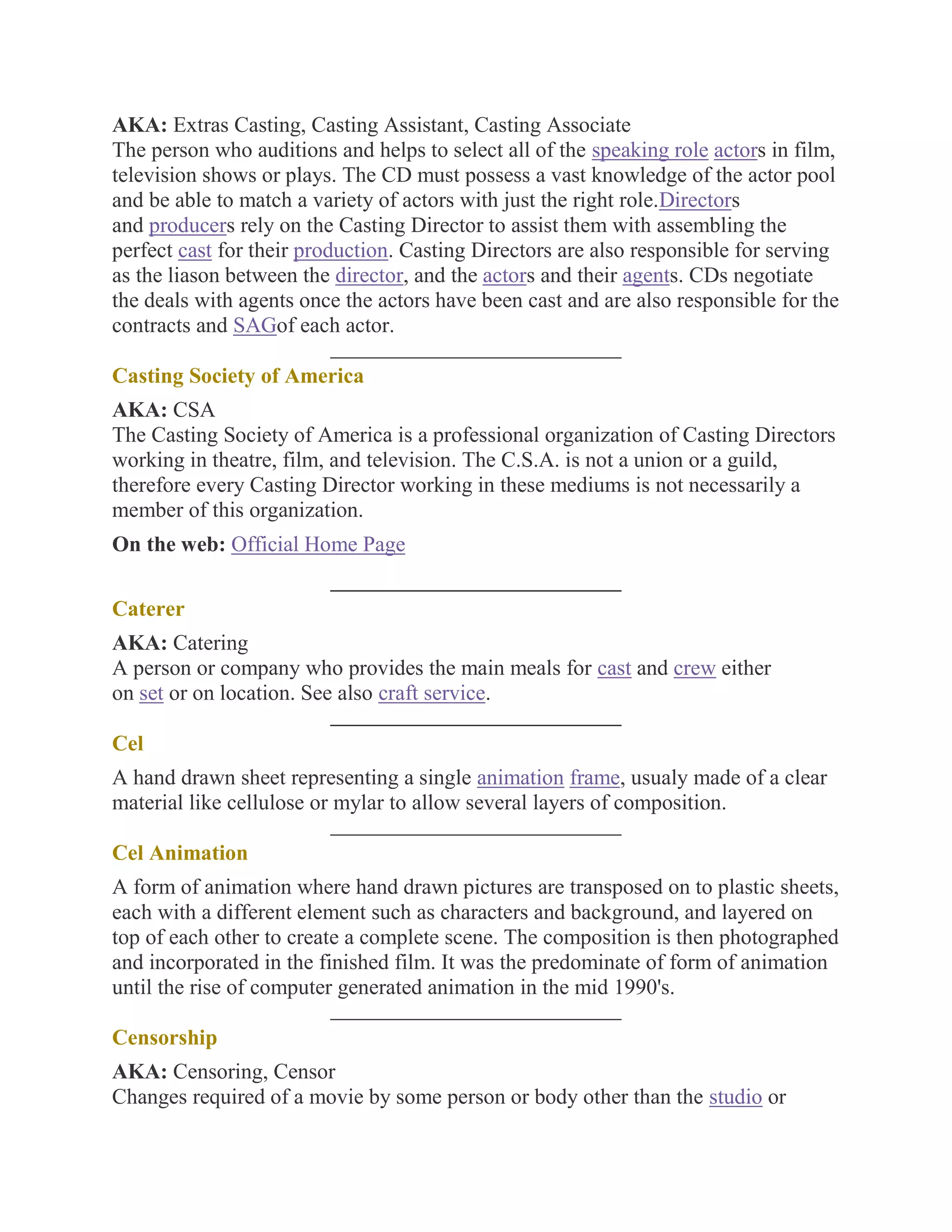 IMDB Movie Terminology Glossary | DOCX