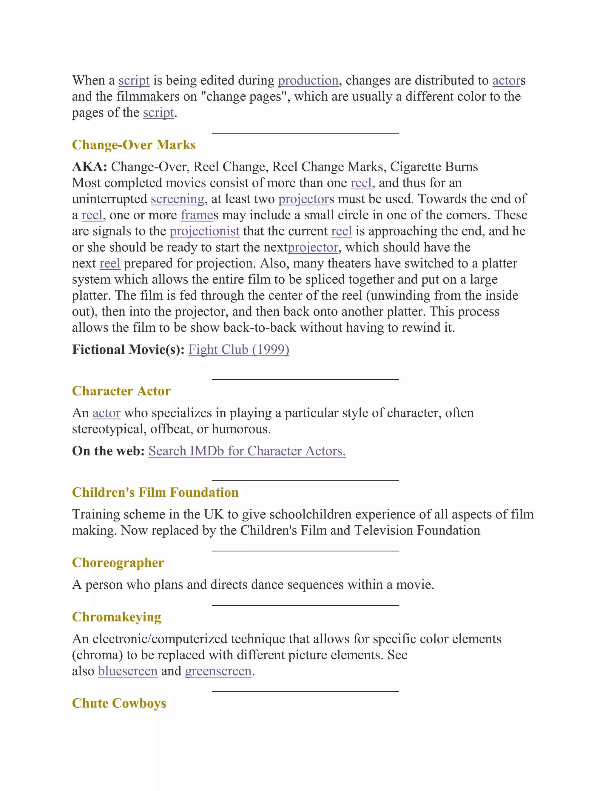 IMDB Movie Terminology Glossary | DOCX