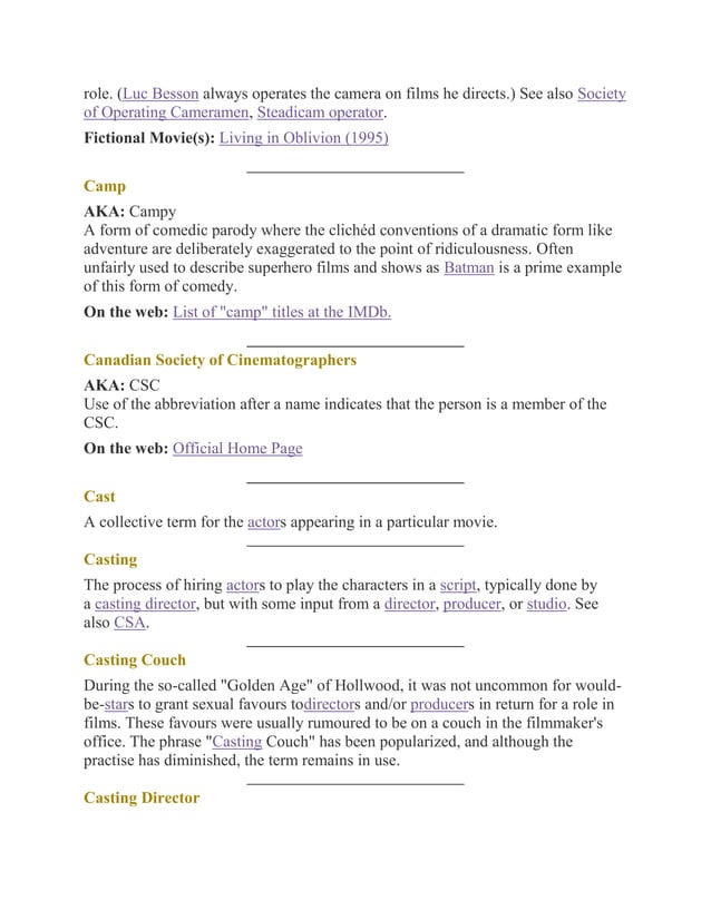 IMDB Movie Terminology Glossary | DOCX