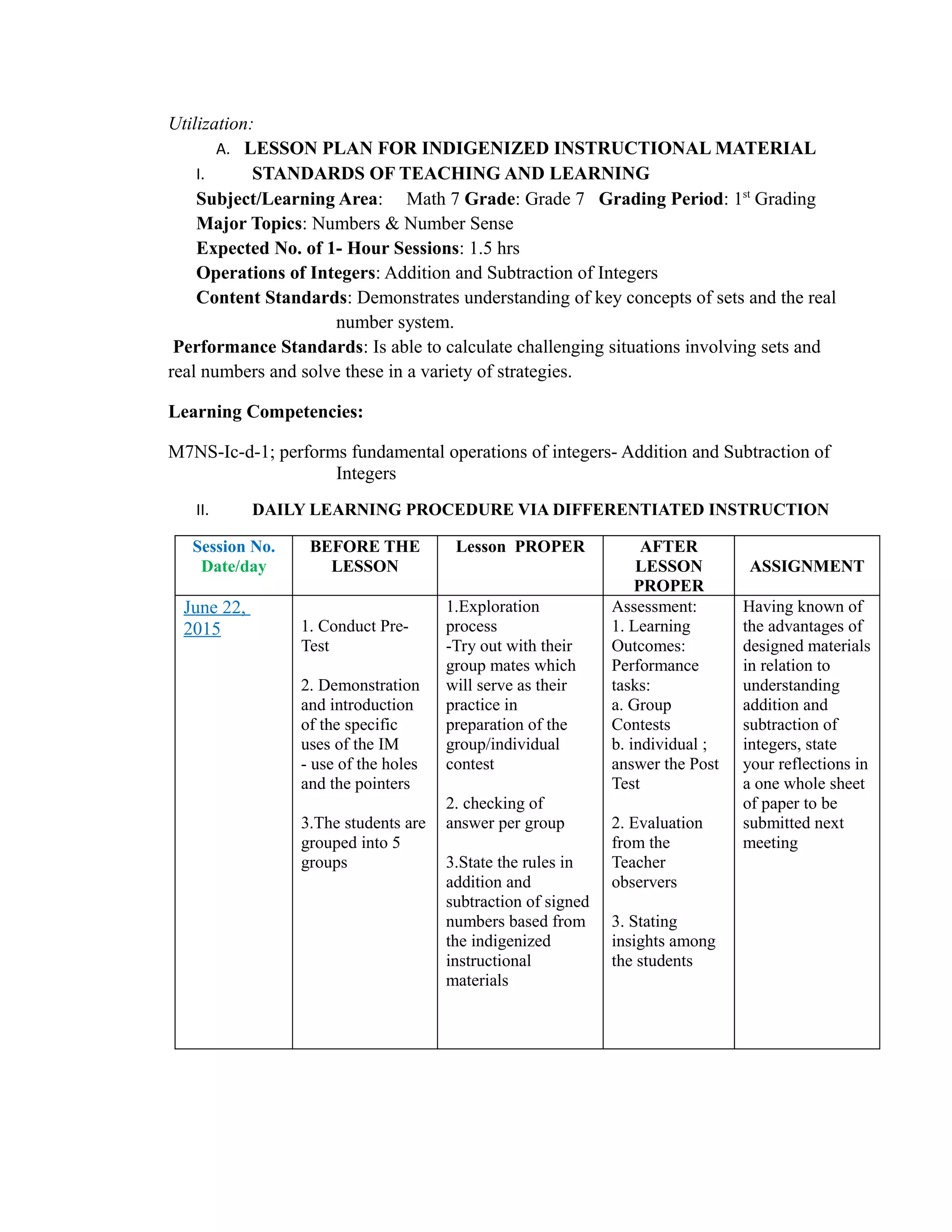 Instructional Materials in math 7 | PDF