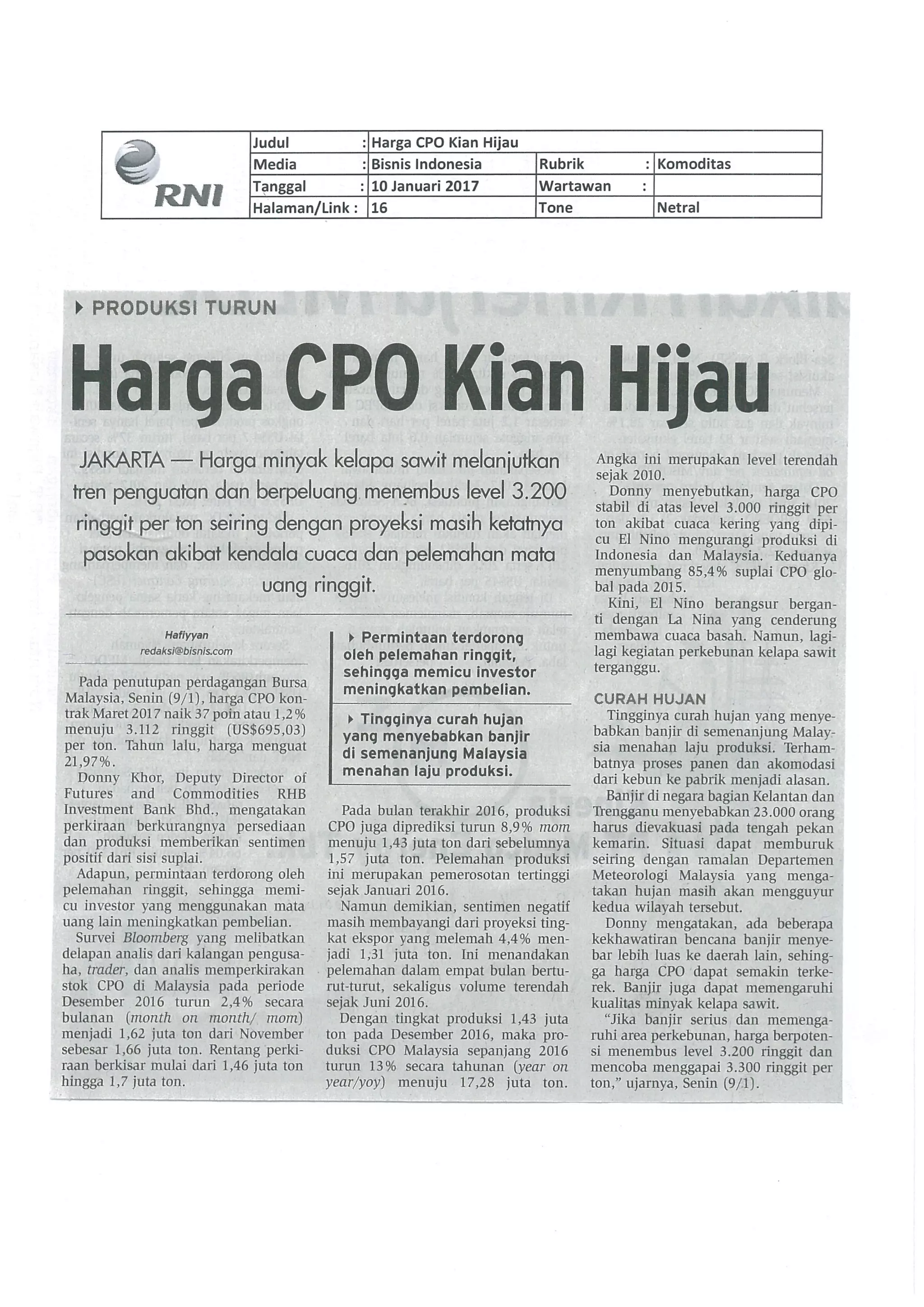 Harga CPO Kian Hijau | PDF