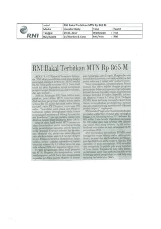 RNI Bakal Terbitkan MTN Rp 865 M | PDF