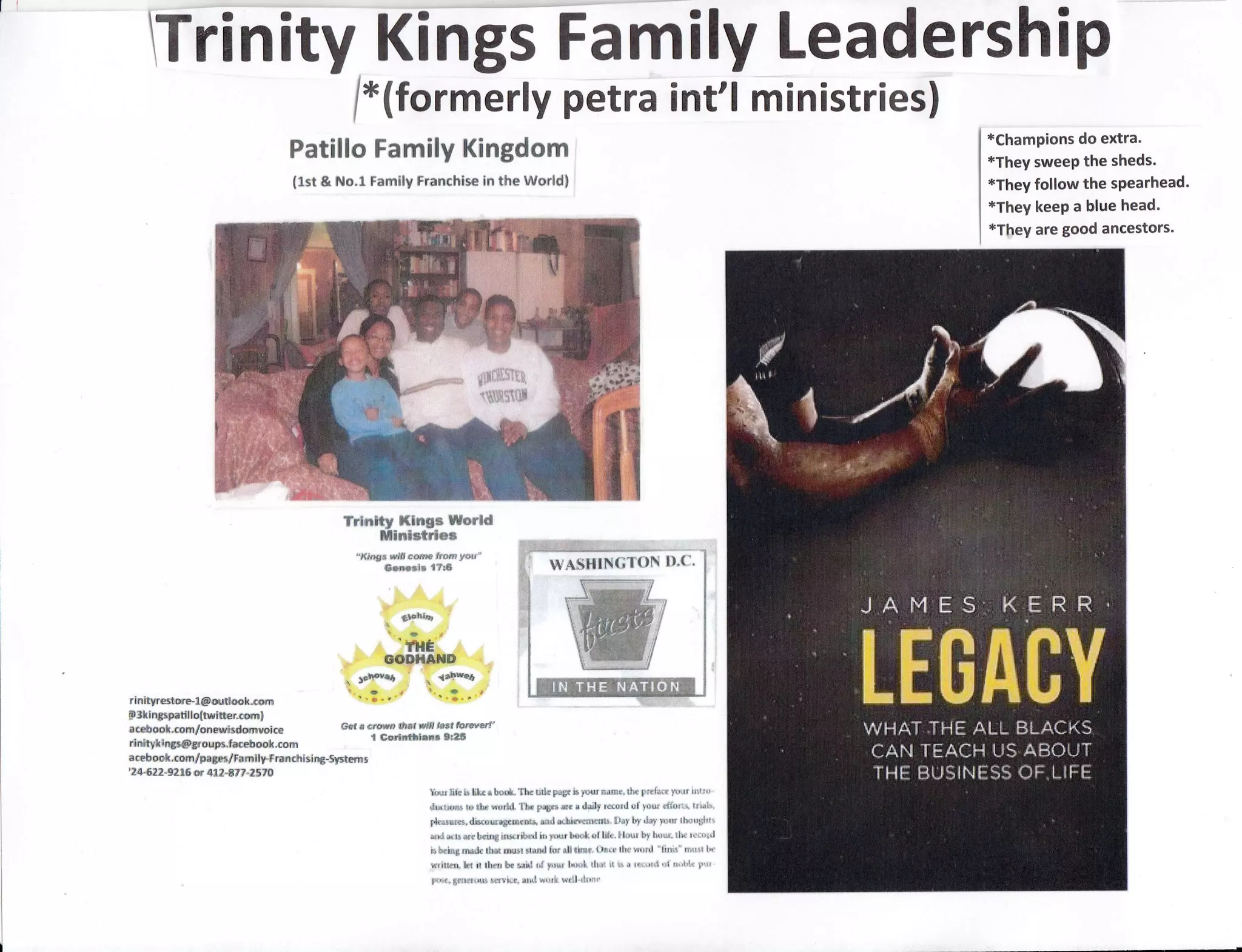 Trinity Kings Family Leadership: Legacy: Champions do the Little things ...