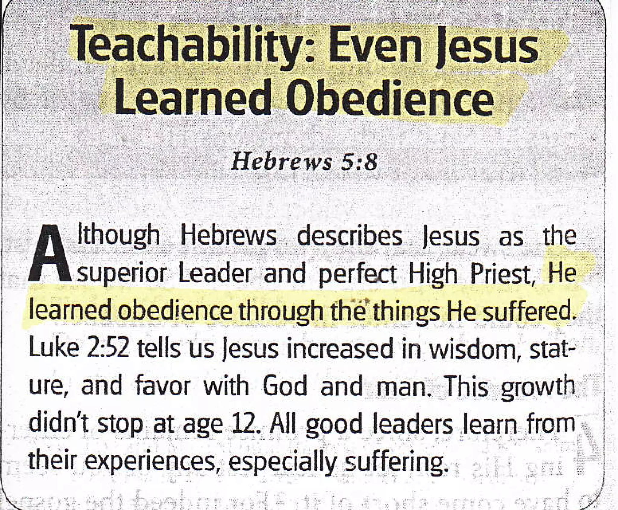 Trinity Kings World Leadership: Teachability: Even Jesus Learned ...