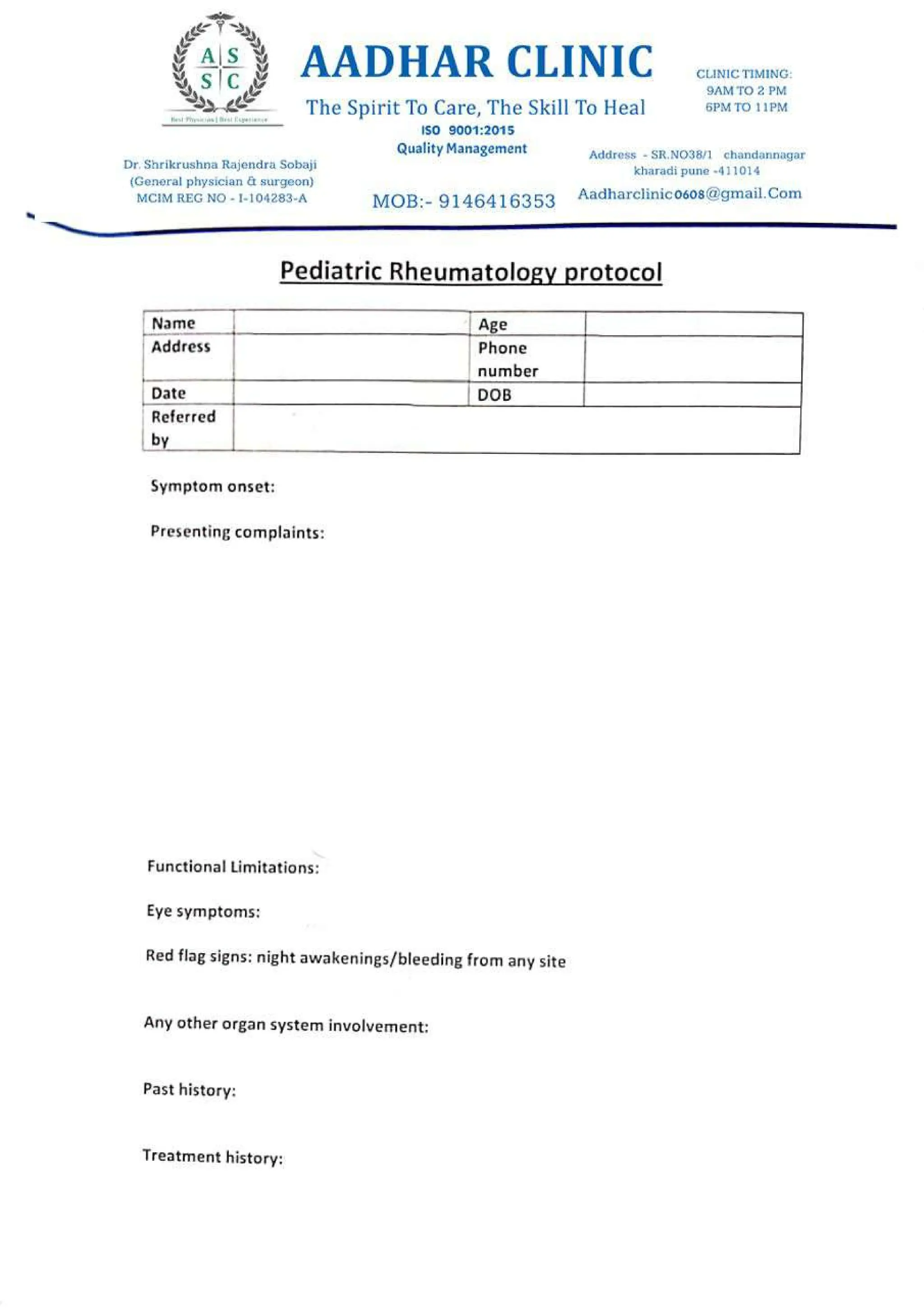 PAEDIATRICS RHEMATOLOGY PROTOCOLS SHEET FOR PEDIATRICS ORTHOPAEDICS | PDF