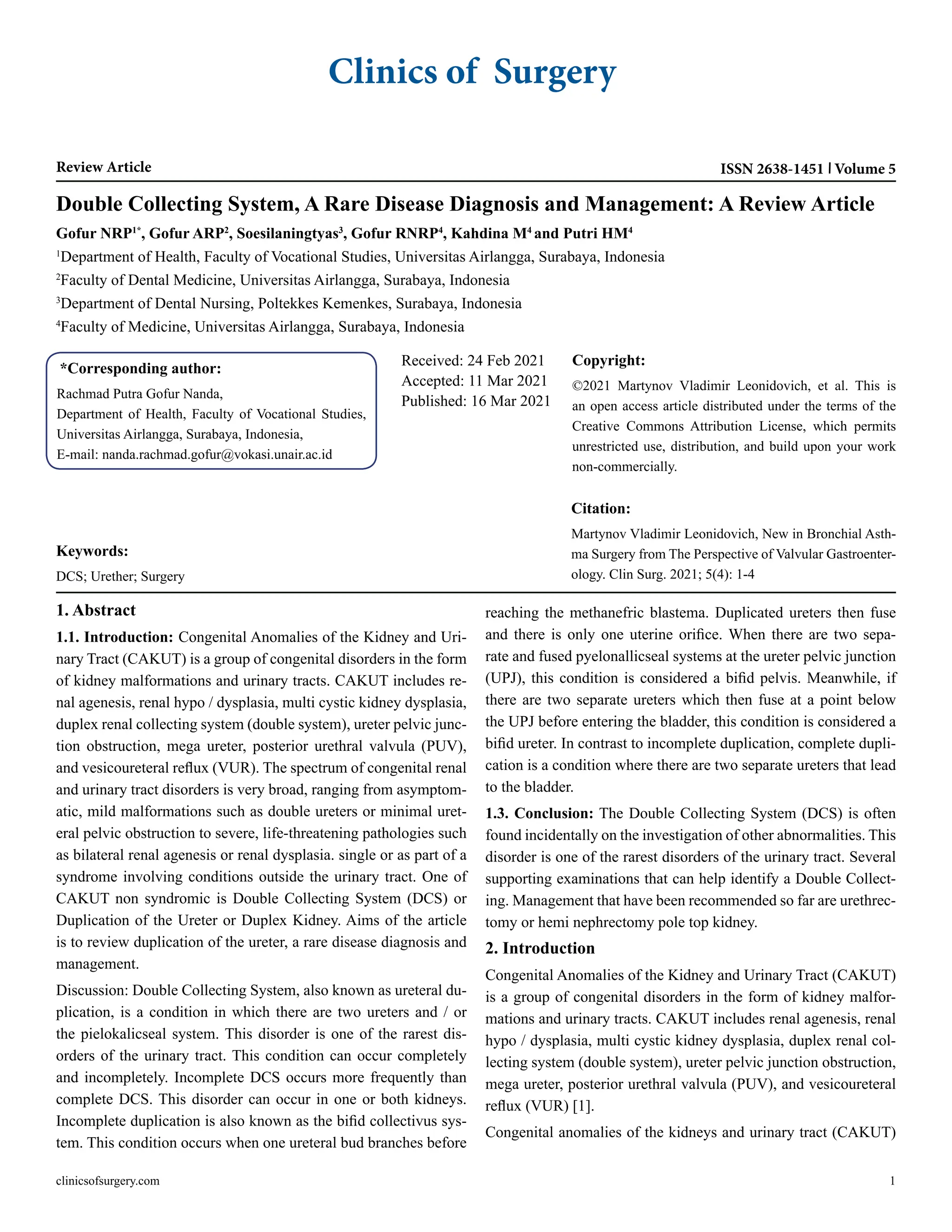Double Collecting System, A Rare Disease Diagnosis and Management: A Review Article | PDF