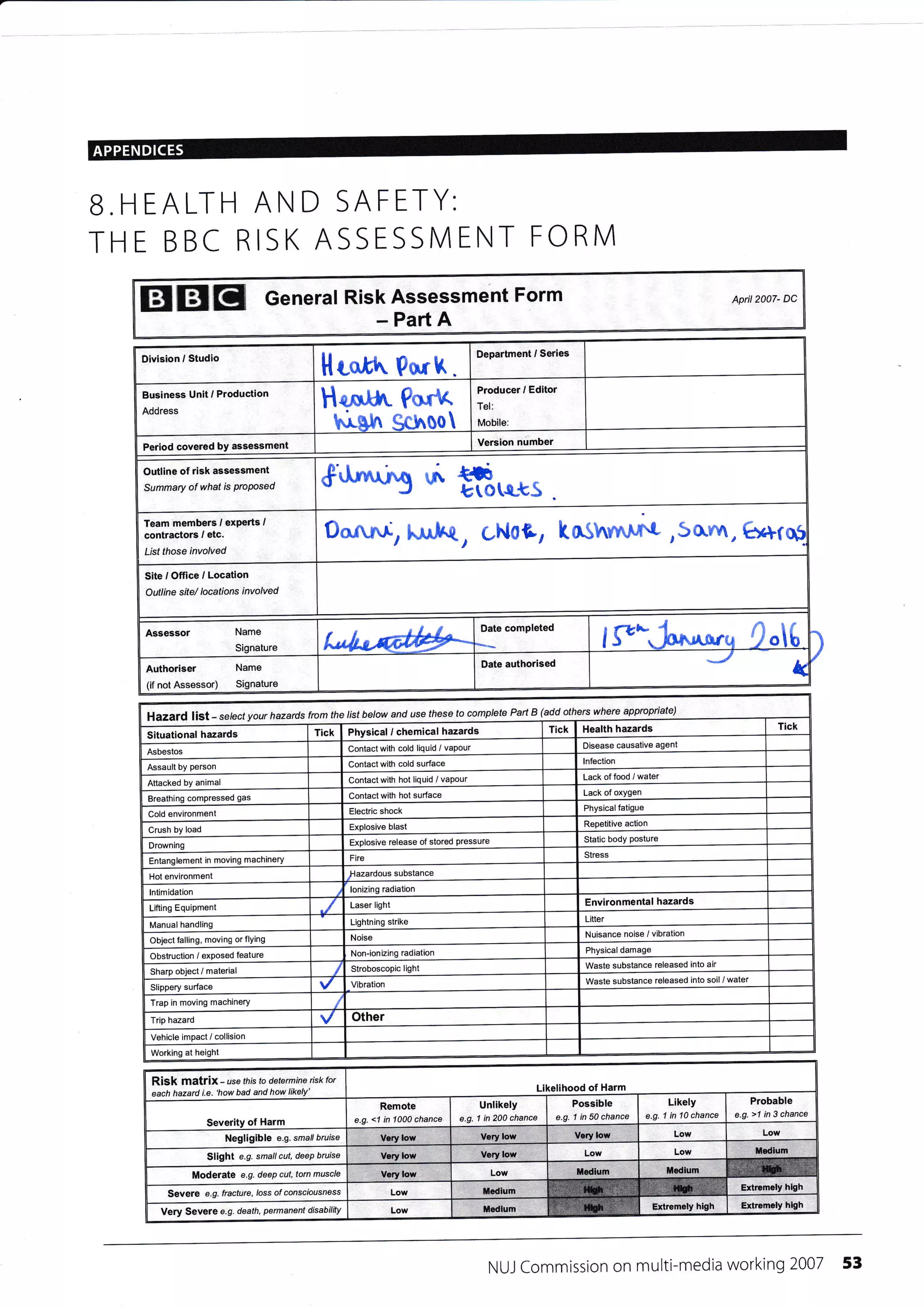 risk assessments for the toilet. | PDF