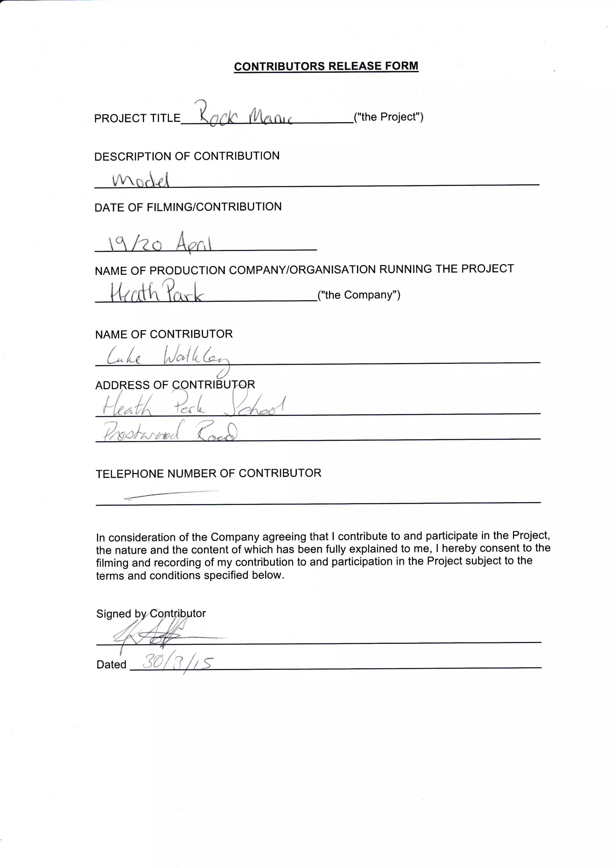 Contributors Release Form 1 | PDF