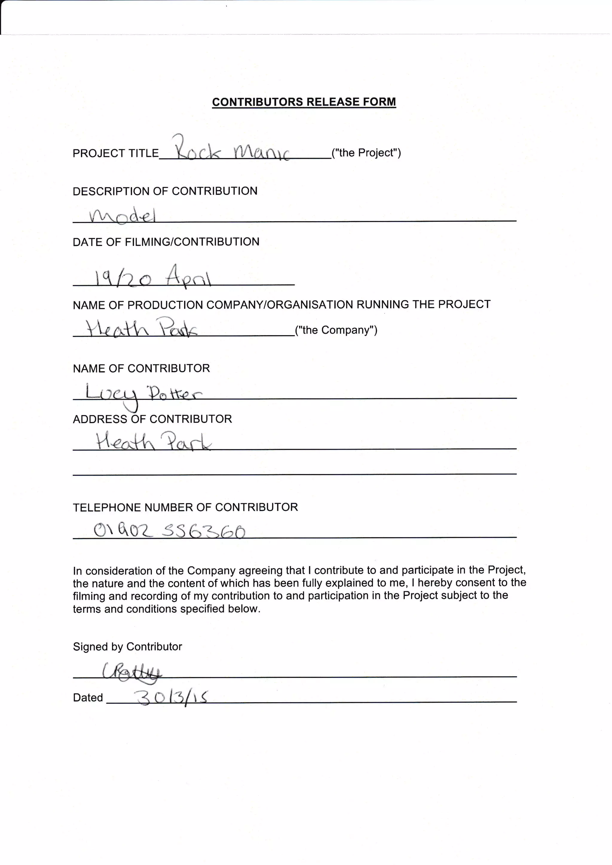 Contributors Release Form 2 | PDF