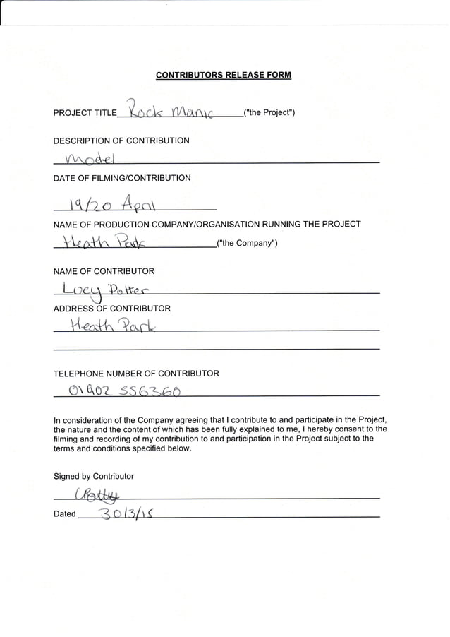 Contributors Release Form 2 | PDF | Video Production | Content Production
