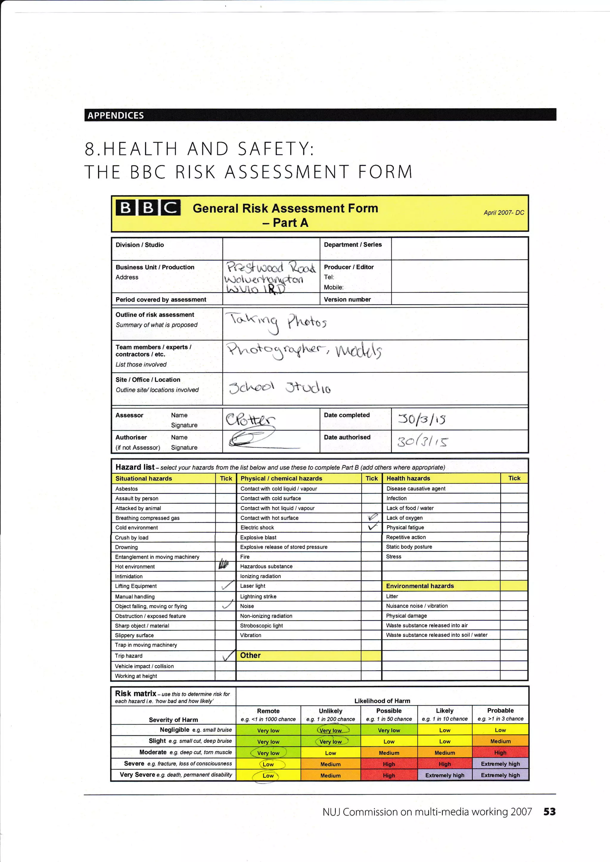 Risk Assesment form | PDF