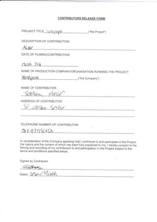 Contributor release forms | PDF | Video Production | Content Production