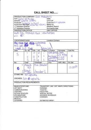 Risk Assessment, Call Sheets and Contributors Release Forms | PDF
