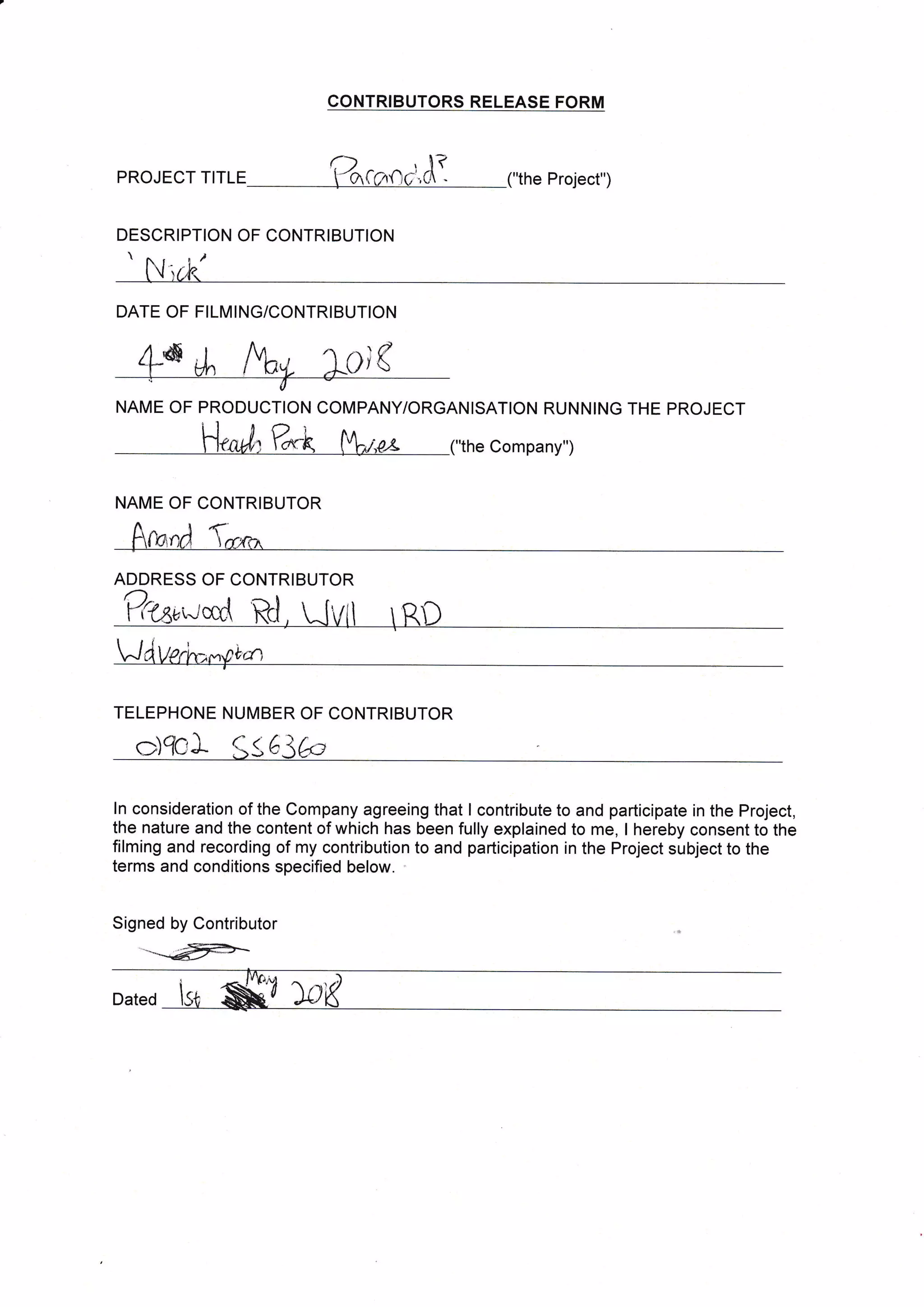 Contributors Release Form | PDF