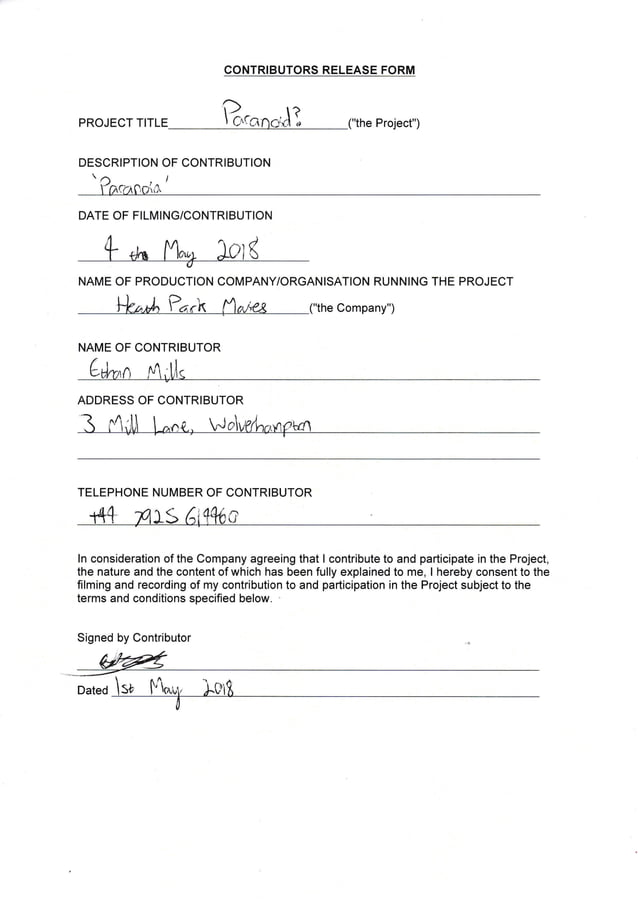 Contributors Release Form | PDF | Video Production | Content Production