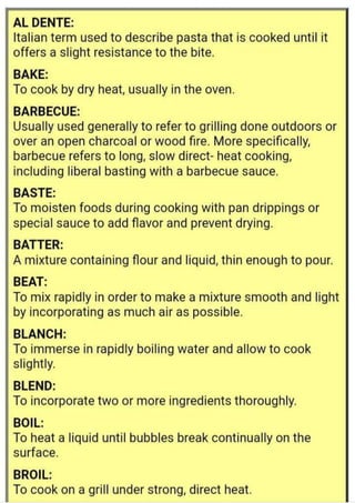 Cookery/Cooking/Culinary/Food Production- Terms | PPTX