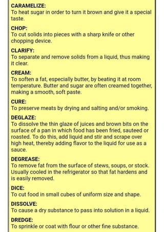 Cookery/Cooking/Culinary/Food Production- Terms | PPTX