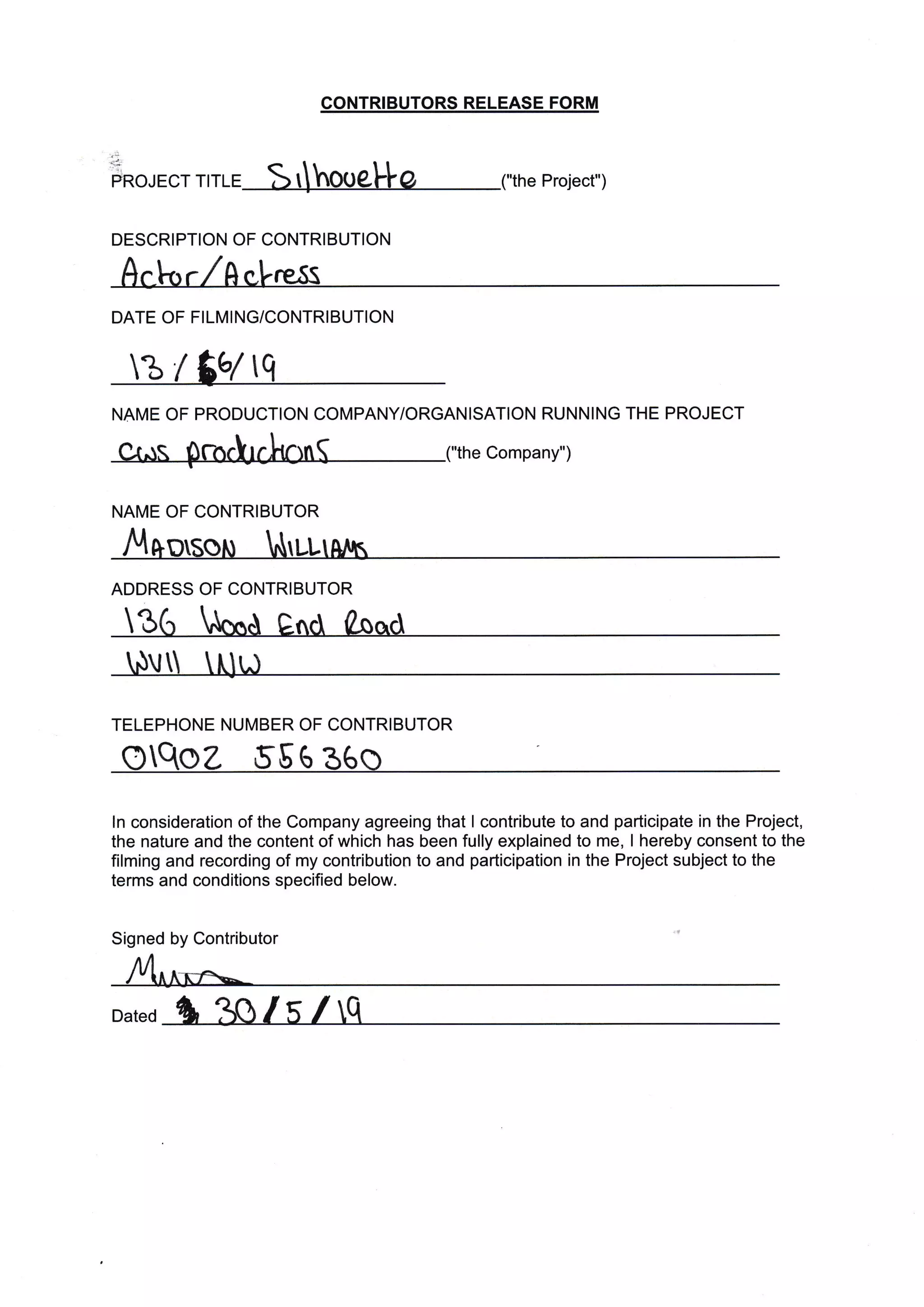 Unit 20 Contributor Release Form | PDF