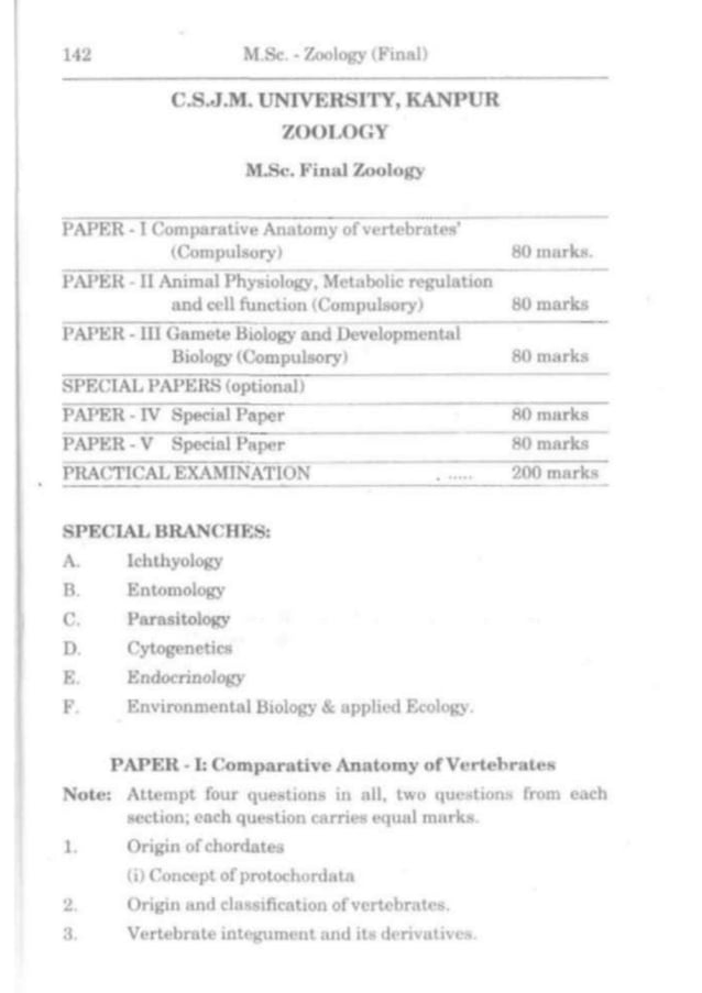 Msc Zoology Final Year Syllabus with Ichthyology | PDF