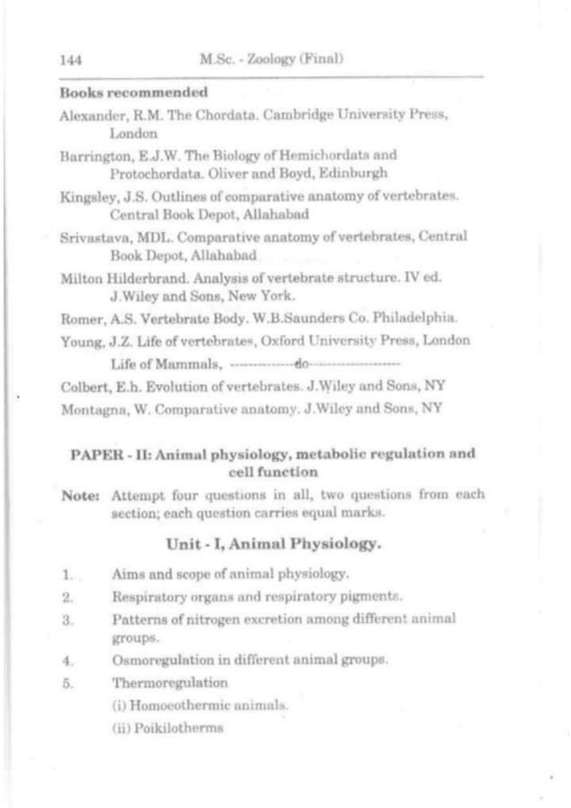Msc Zoology Final Year Syllabus with Ichthyology | PDF