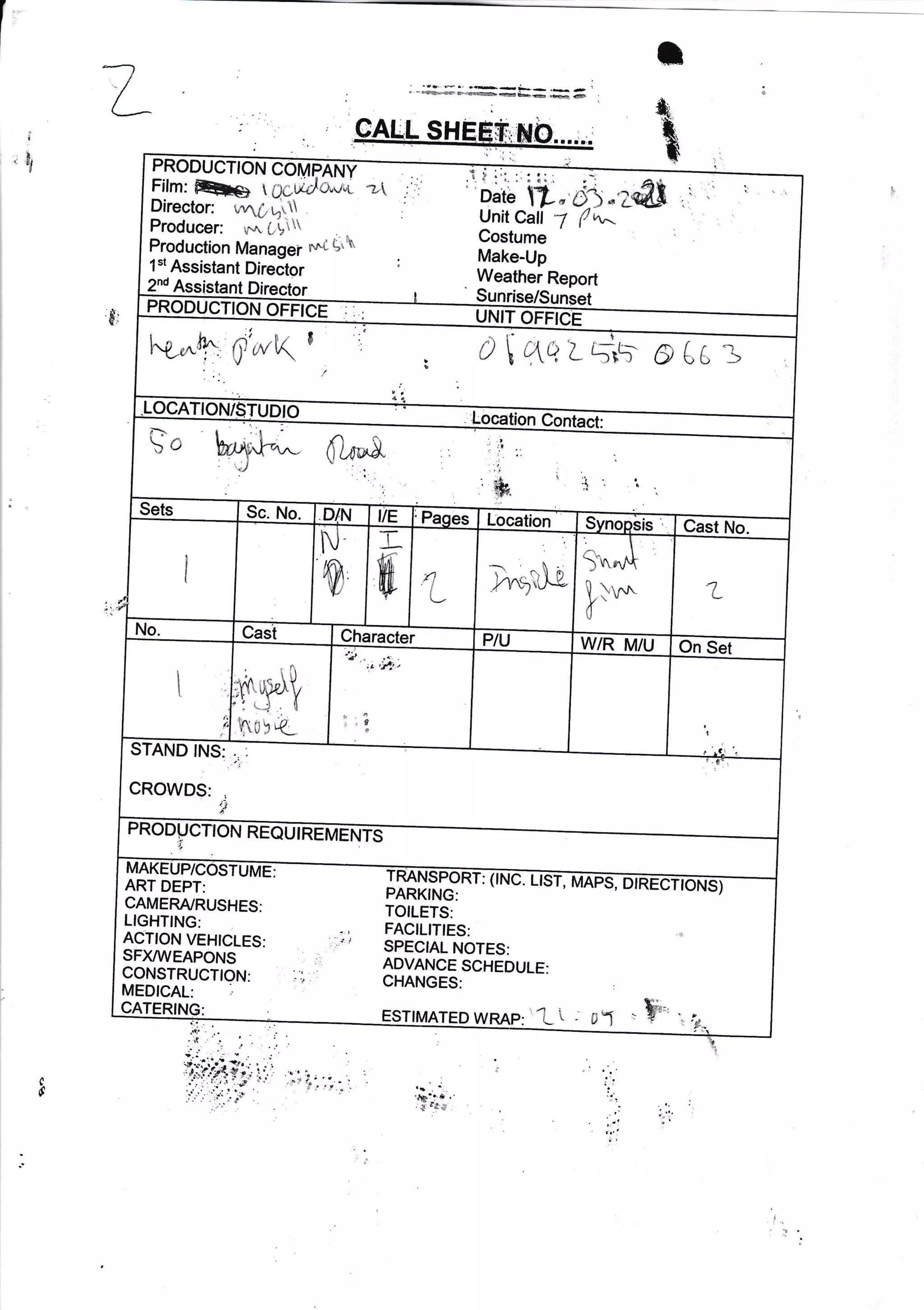 call sheet 2 unit 5 | PDF