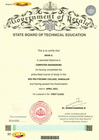 Diploma in Engineering ( Polytechnic ) Kerala Govt - Provisional ...