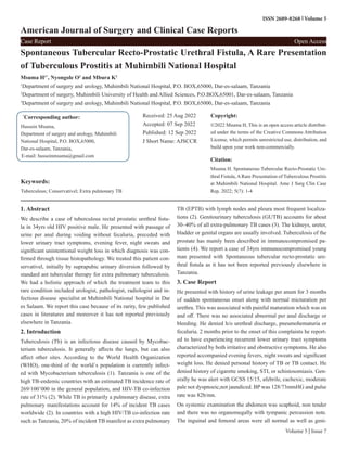 Spontaneous Tubercular Recto-Prostatic Urethral Fistula, A Rare Presentation of Tuberculous ...