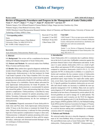 Review of Diagnostic Procedures and Progress in the Management of Acute ...