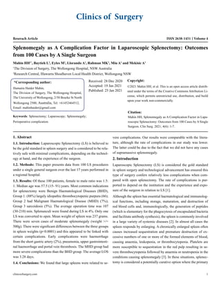 Splenomegaly as A Complication Factor in Laparoscopic Splenectomy ...