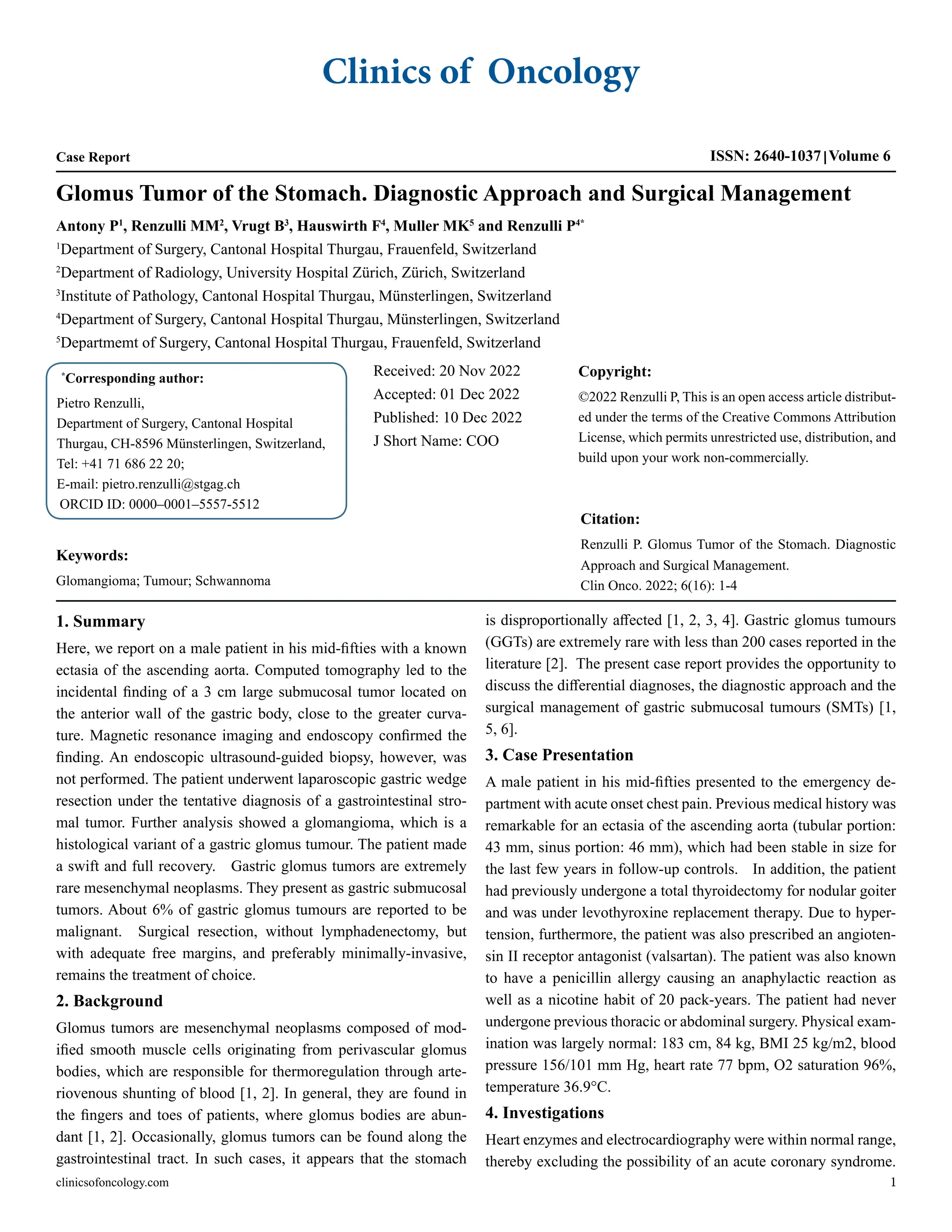 Glomus Tumor Of The Stomach Diagnostic Approach And Surgical Management Pdf