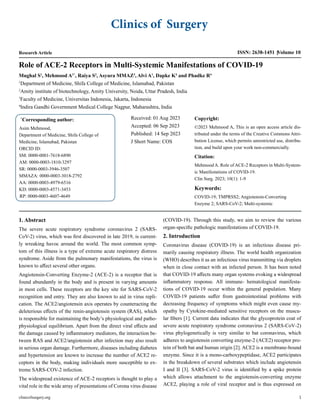 Role of ACE-2 Receptors in Multi-Systemic Manifestations of COVID-19 | PDF