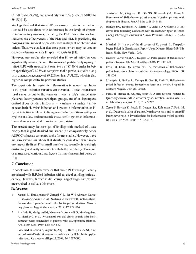 Diagnostic Accuracy of Raised Platelet to Lymphocyte Ratio in Predicting Helicobacter Pylori ...