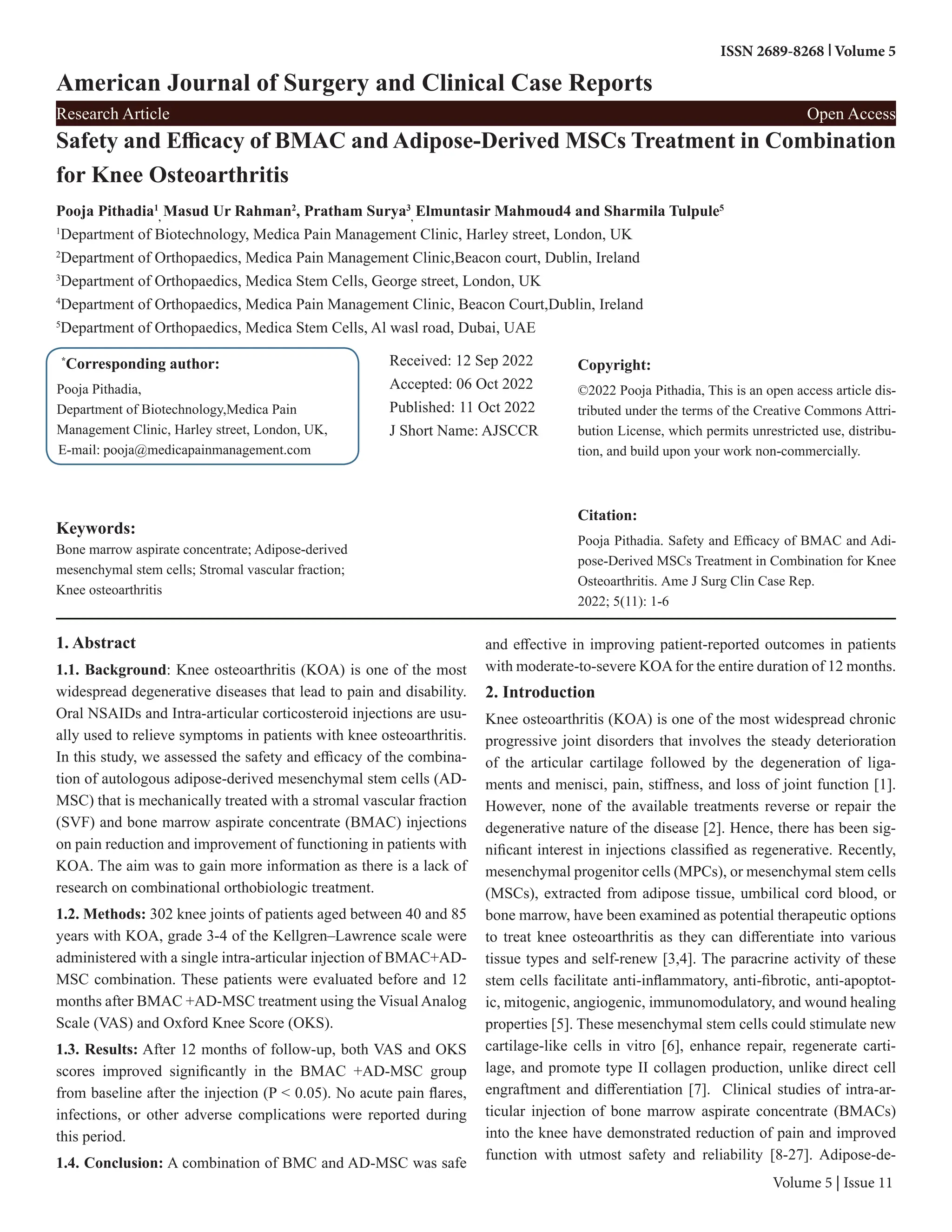 Safety and Efficacy of BMAC and Adipose-Derived MSCs Treatment in ...