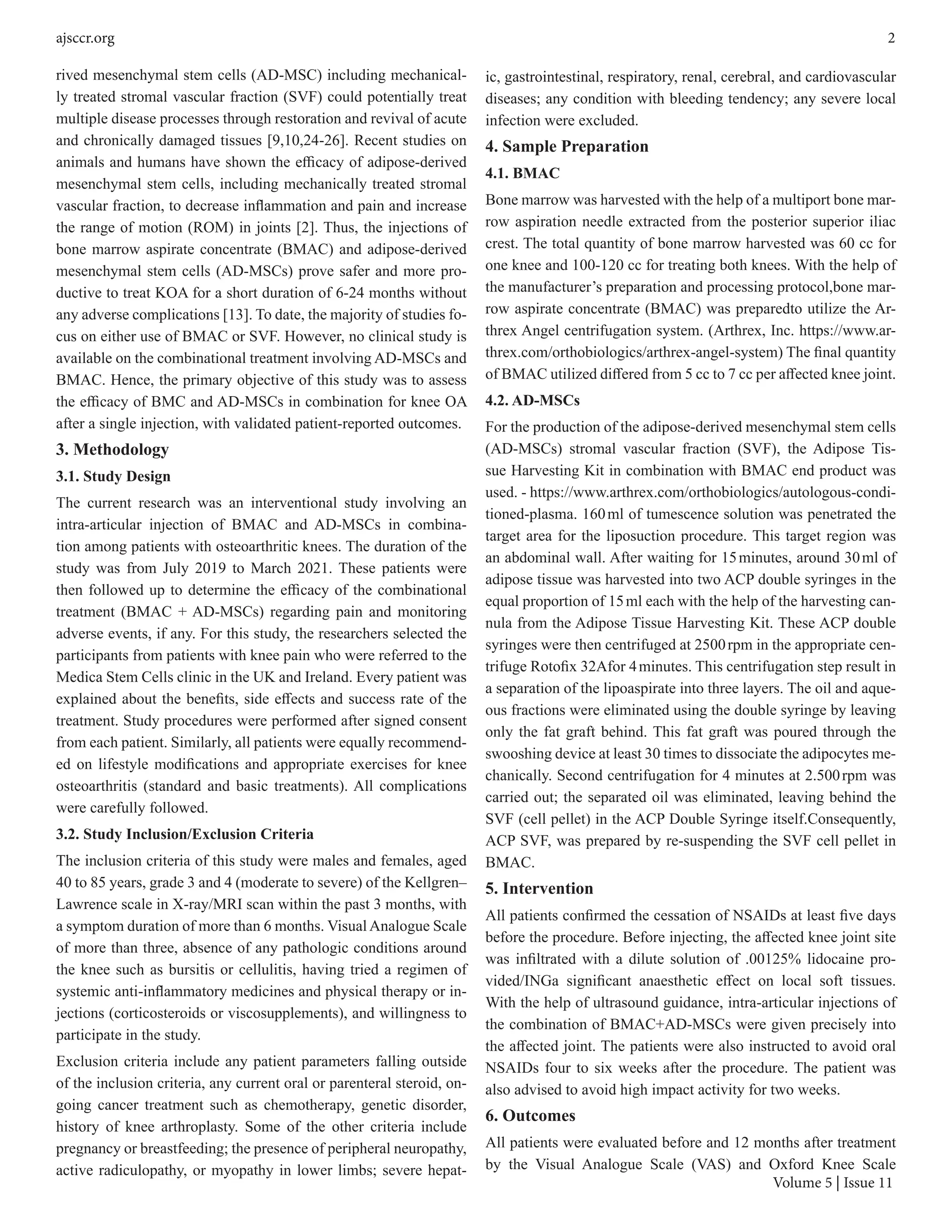 Safety and Efficacy of BMAC and Adipose-Derived MSCs Treatment in Combination for Knee ...