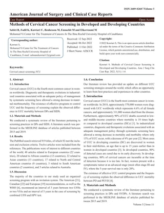 Methods of Cervical Cancer Screening in Developed and Developing ...