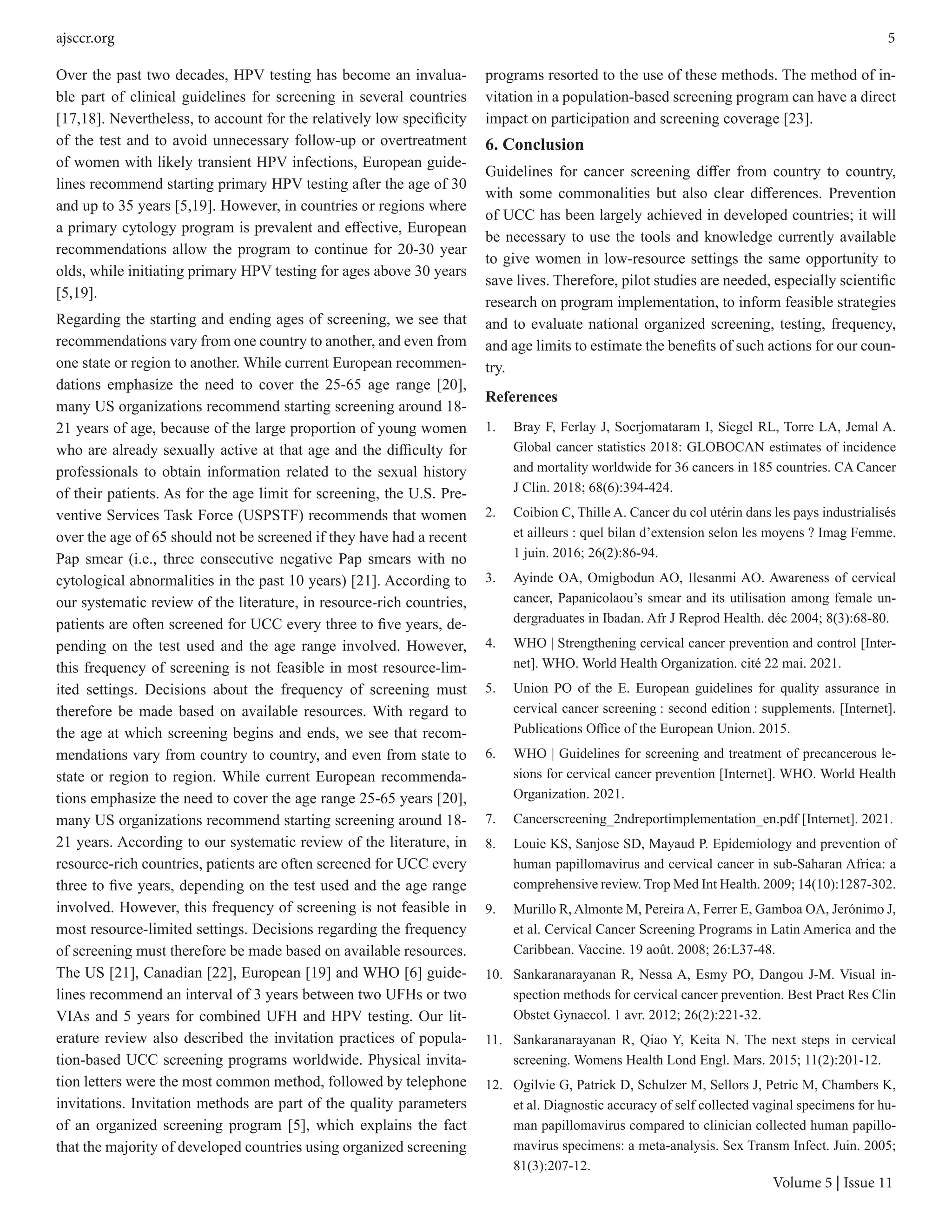 Methods of Cervical Cancer Screening in Developed and Developing ...