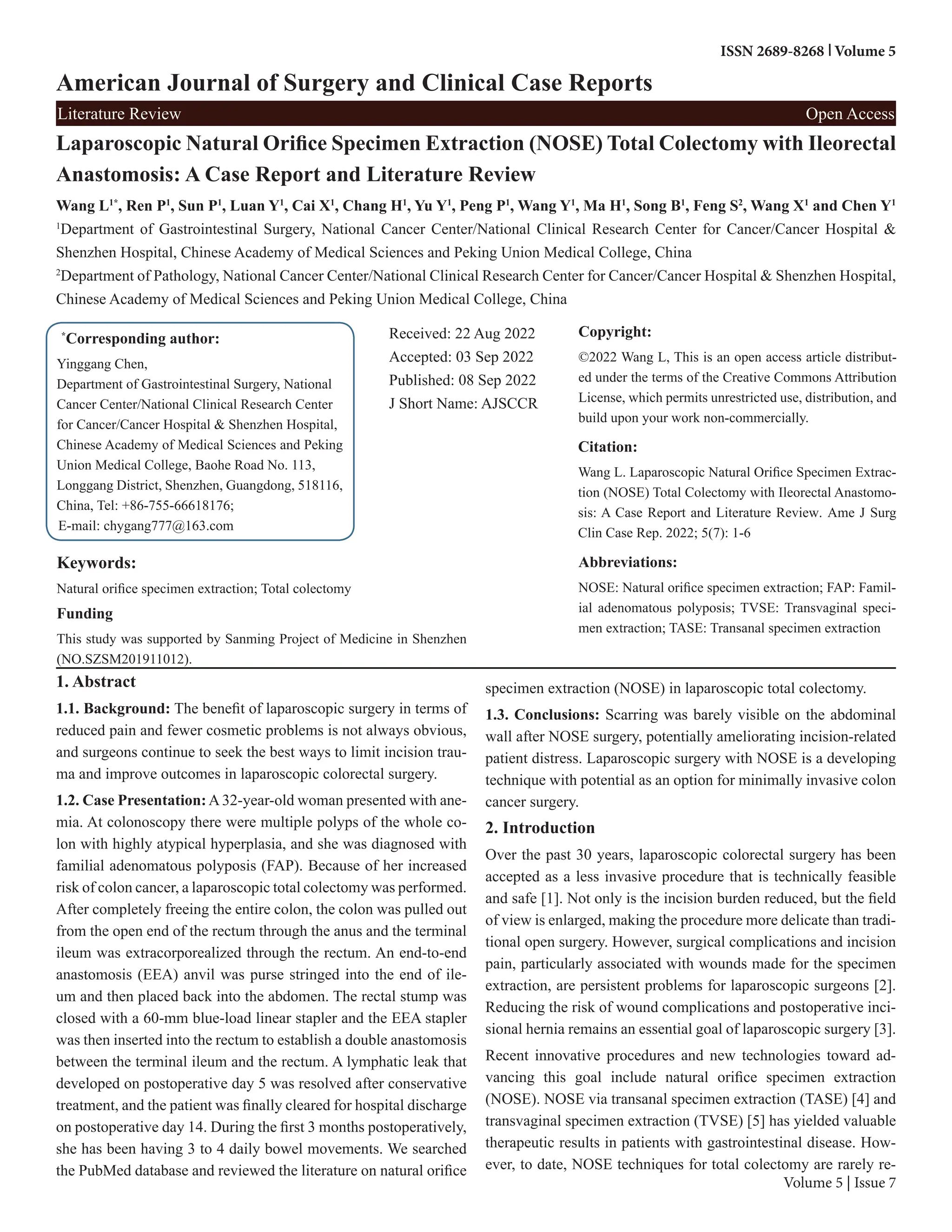 Laparoscopic Natural Orifice Specimen Extraction Nose Total Colectomy
