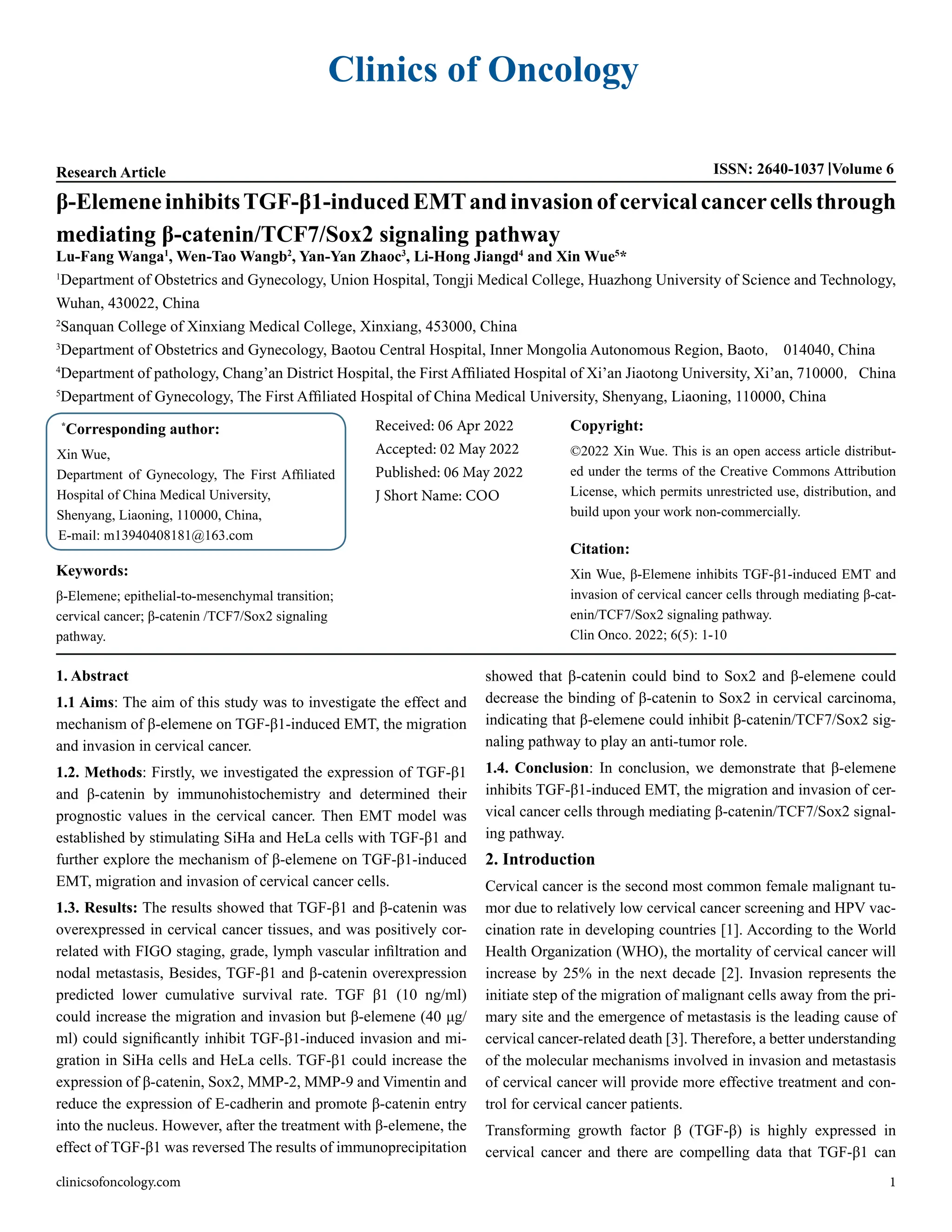 Î²-Elemene inhibits TGF-Î²1-induced EMT and invasion of cervical cancer ...