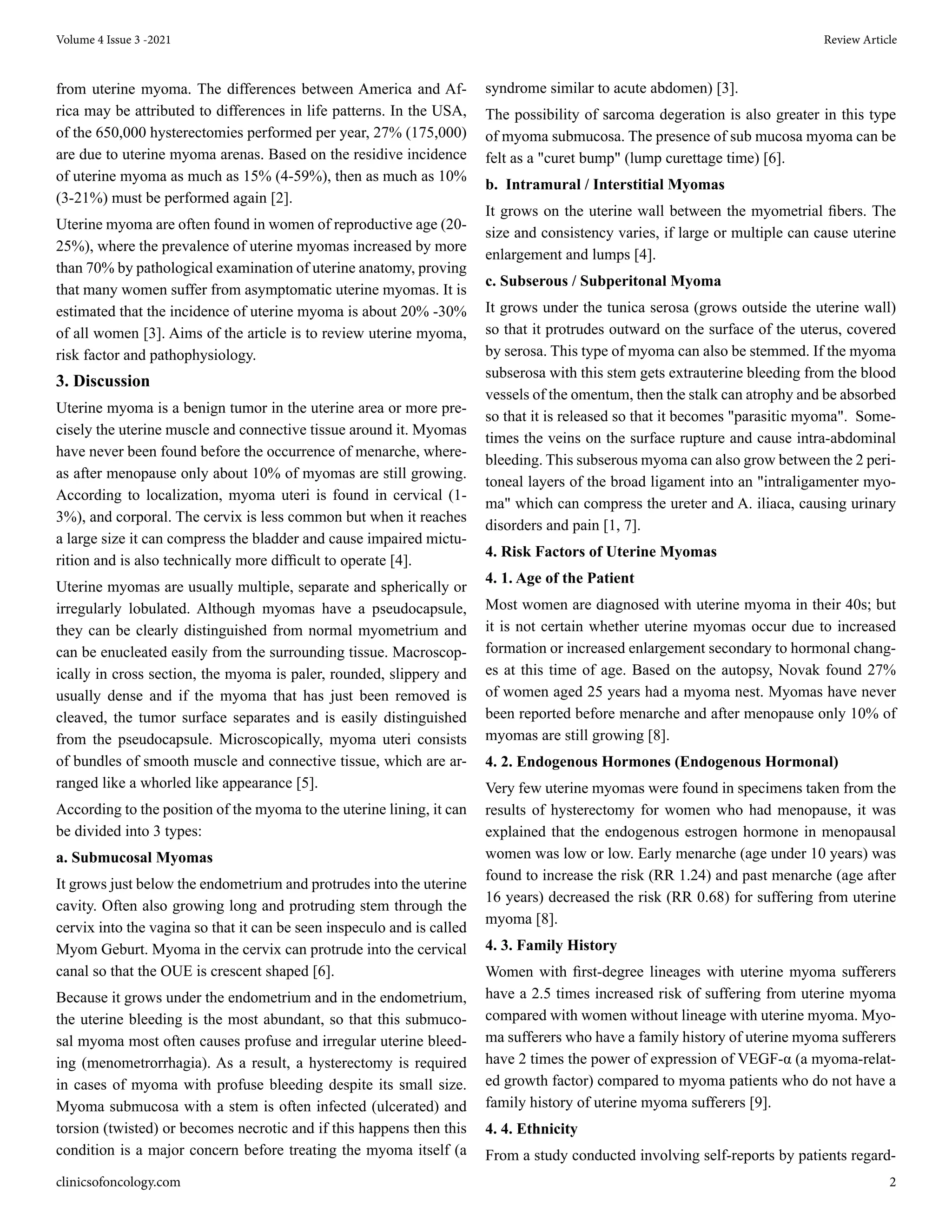 Uterine Myoma, Risk Factor and Pathophysiology: A Review Article | PDF