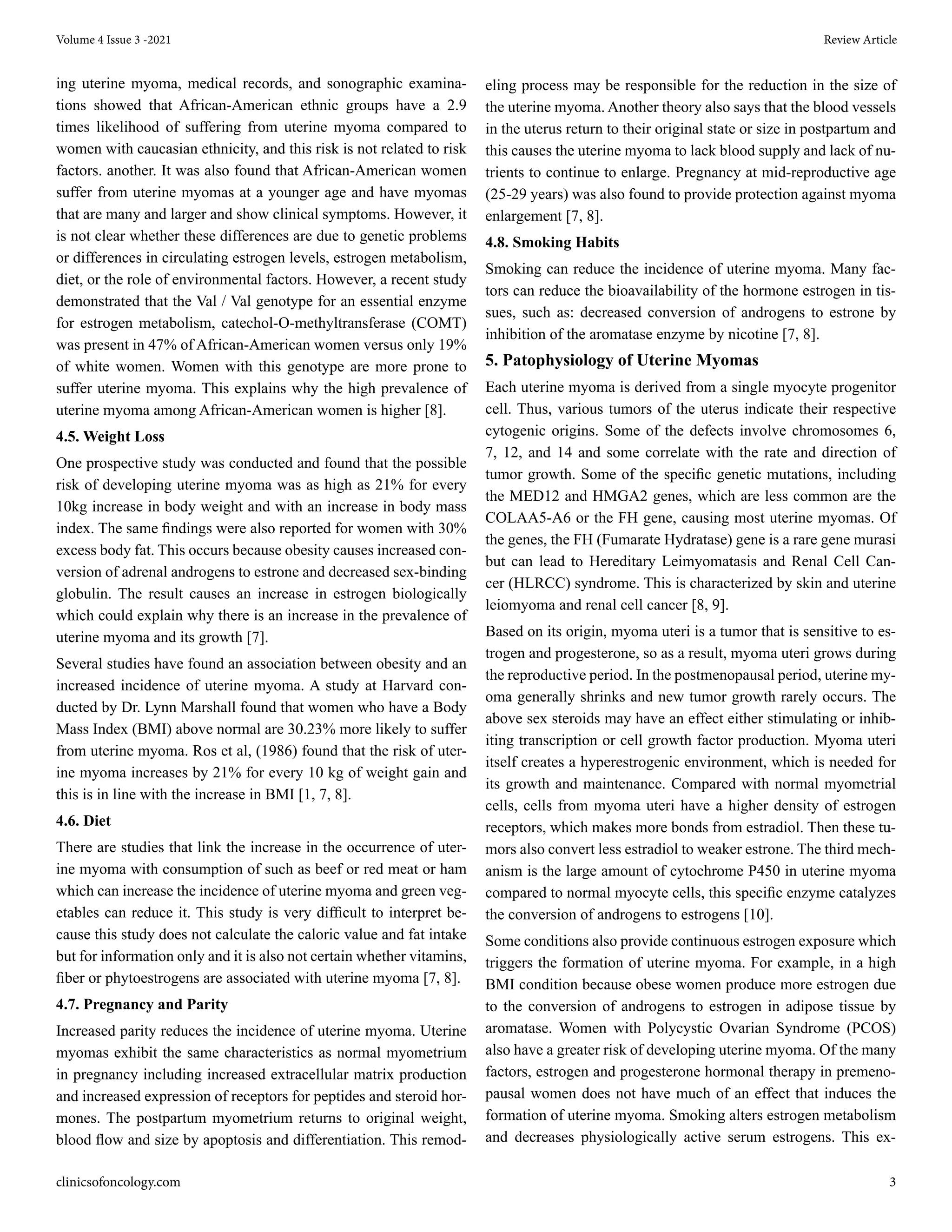 Uterine Myoma, Risk Factor and Pathophysiology: A Review Article | PDF